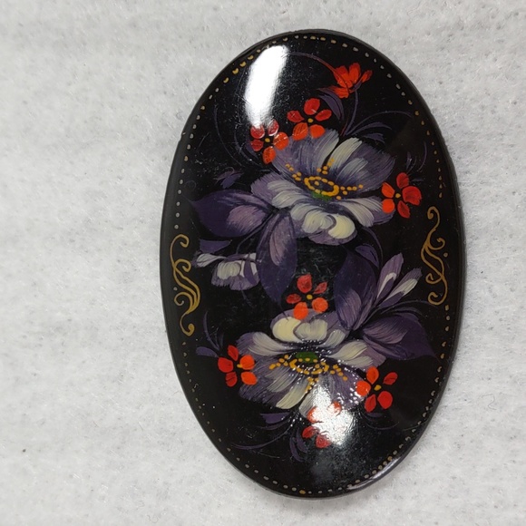 Artisan Crafted | Jewelry | Vintage Russian Handpainted Wood Brooch ...